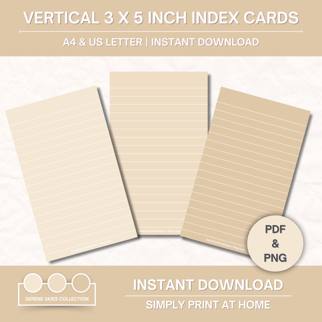 Printable Vertical 3x5 Index Cards, Printable Lined Index Cards ...
