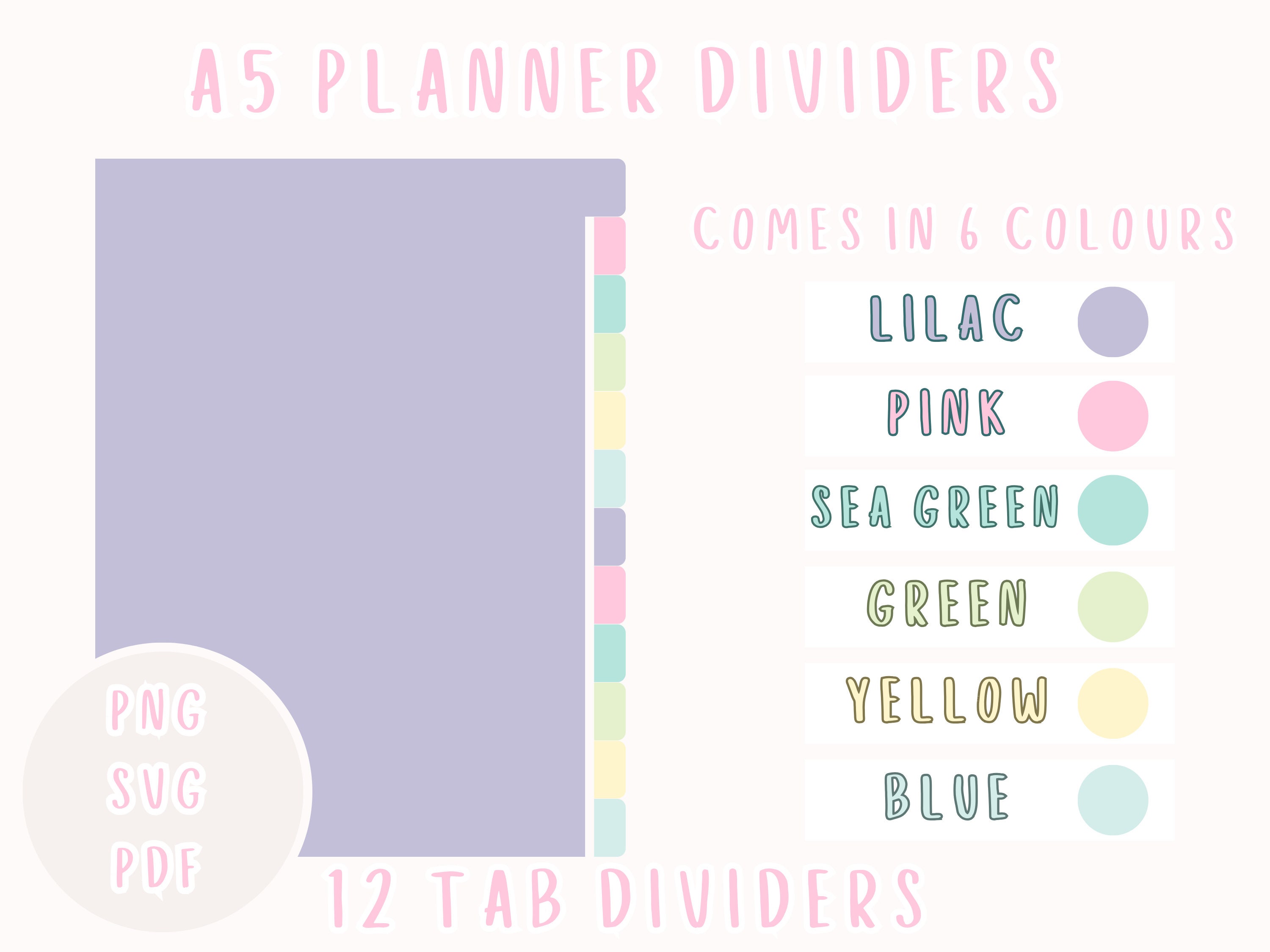 A5 Planner Divider SVG PNG PDF Cut File A5 12 Side Tabbed - Etsy UK