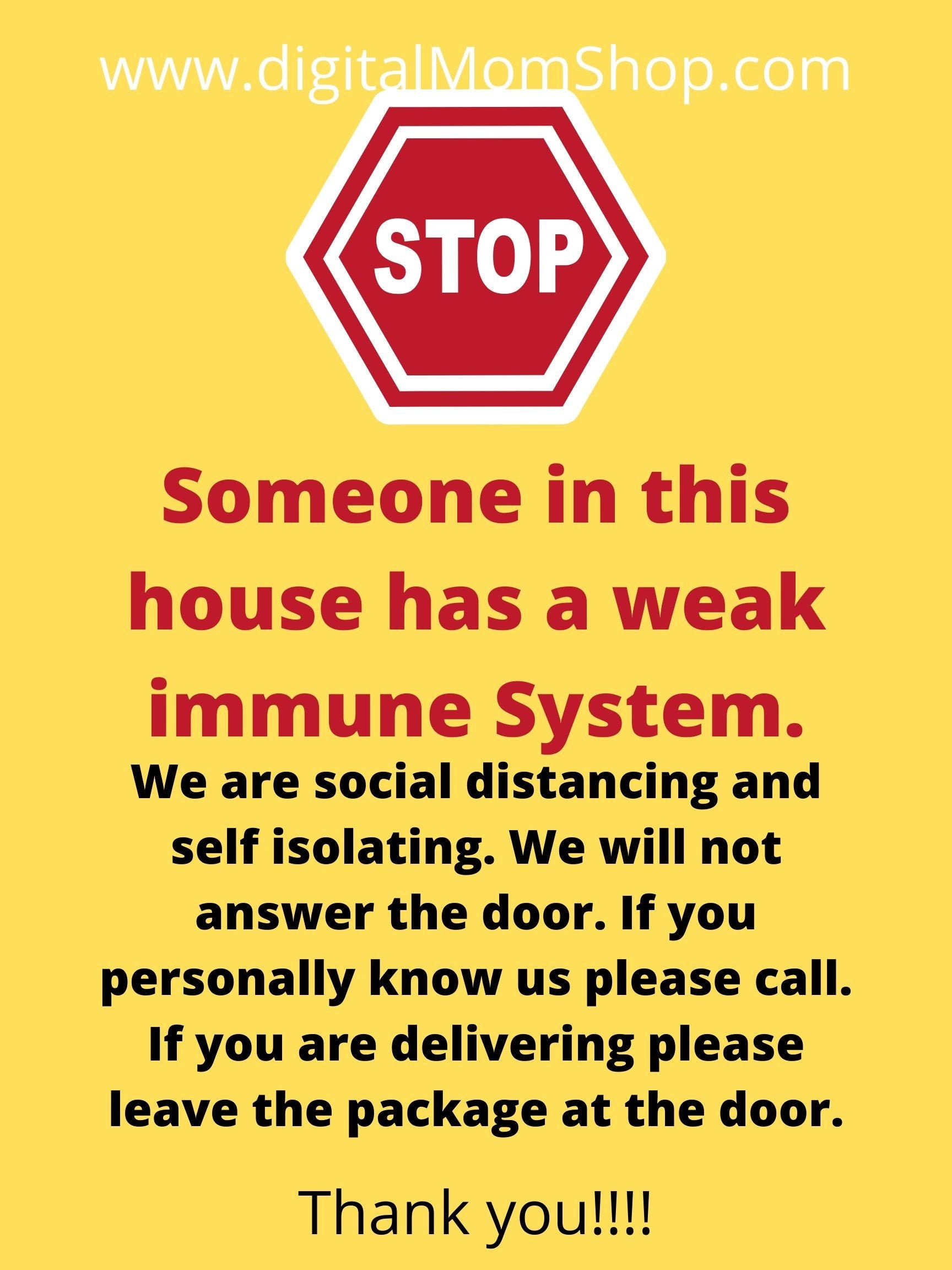 Printable Stop Medical Sign, Weak Immune System Print, Stop Sick Family ...