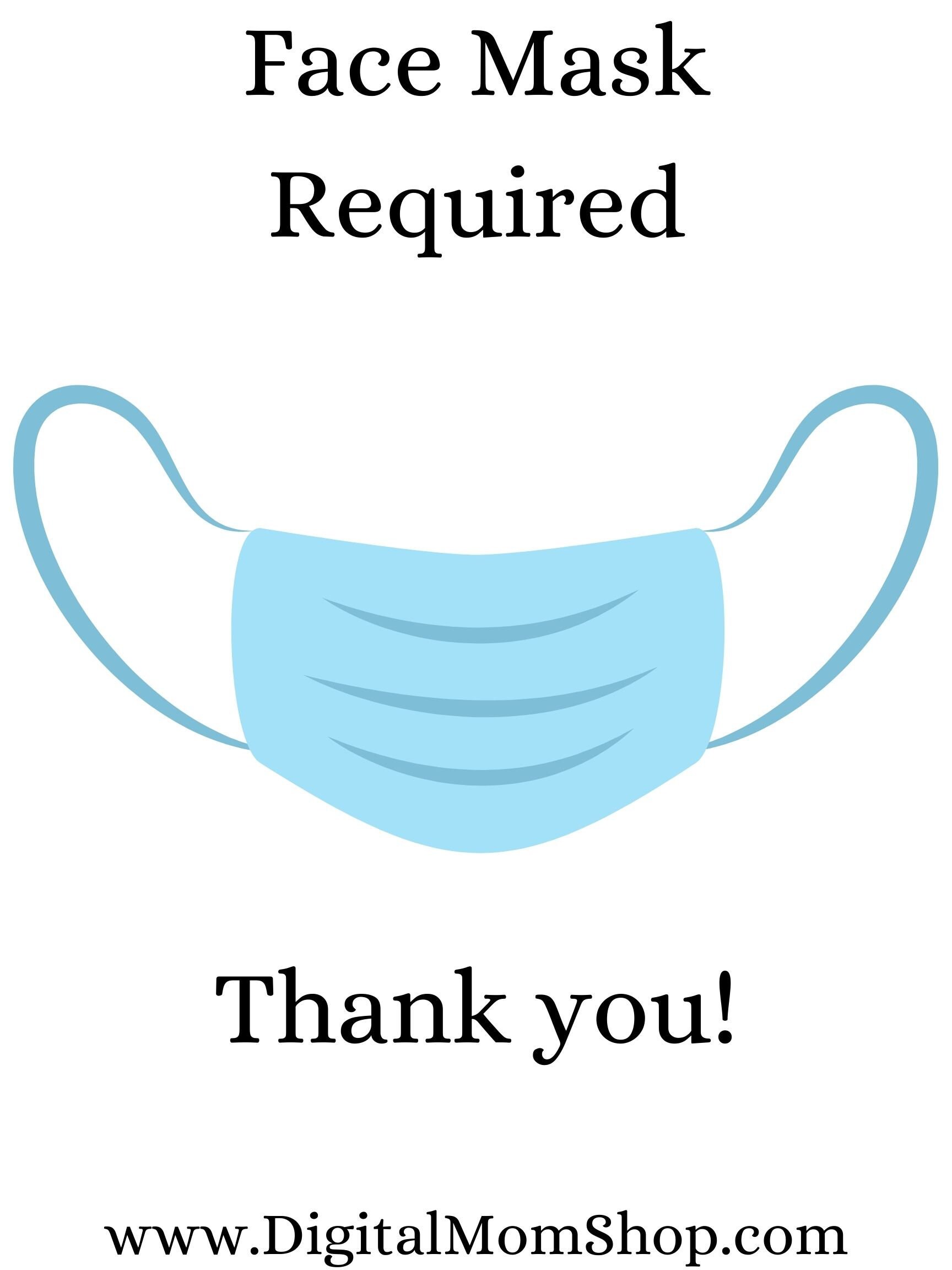 Printable Face Mask Required Instant Download Office Sign | Etsy