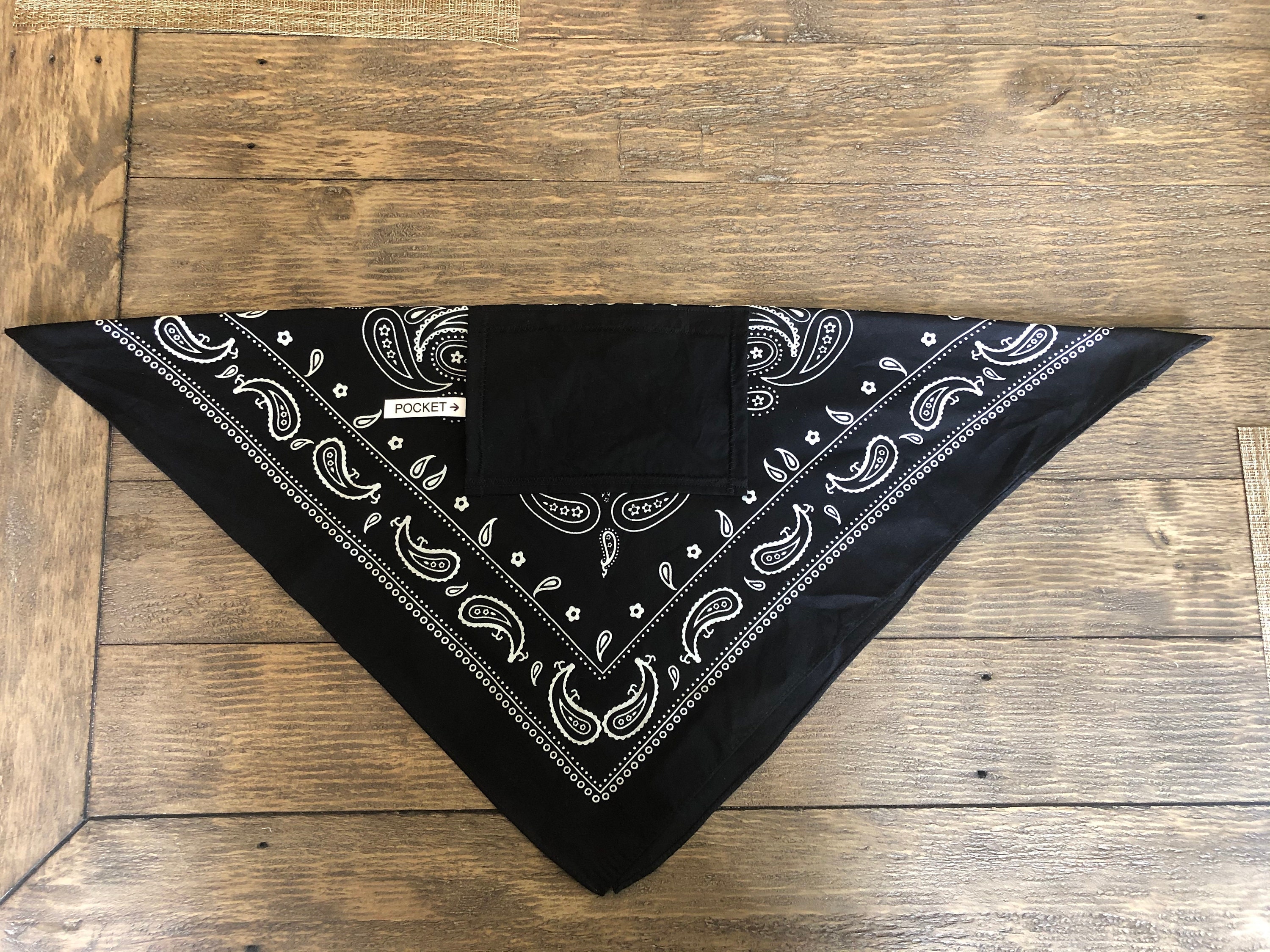 Black Full Bandana 3 layers of 100% cotton fabric with Pocket | Etsy