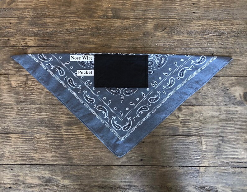 Grey Full Bandana with 3 layers of 100 % cotton fabric with | Etsy