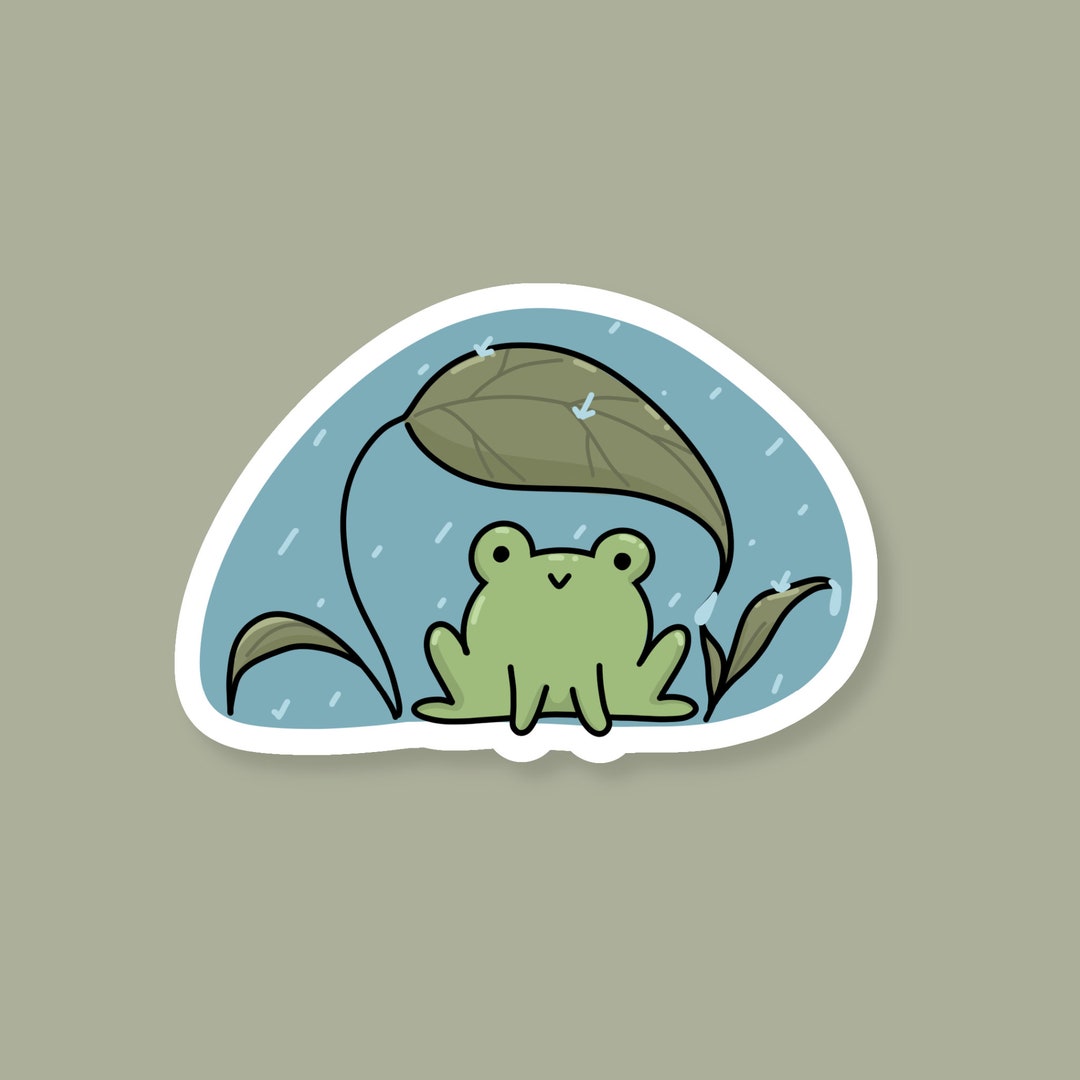 Frog Hiding From Rain Vinyl Sticker - Etsy