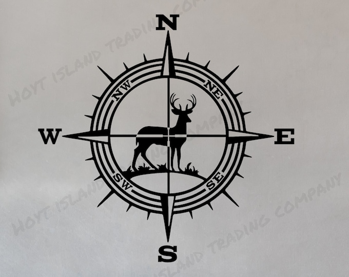 Deer Hunting Compass Decal, Buck Vinyl Decal, Hunting Camp Sticker ...