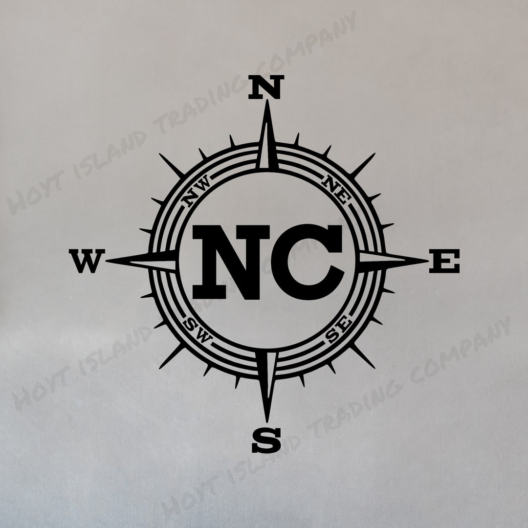 North Carolina Compass Decal, Tar Heel State Vinyl Wall Decal, Island ...
