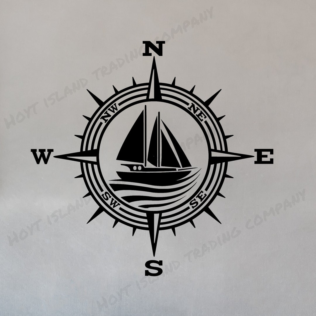 Sailboat Compass Decal, Lake Life Vinyl Wall Decal, Nautical Sticker ...