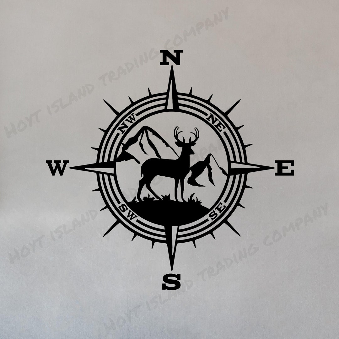 Buck Compass Decal, Deer Vinyl Wall Decal, Hunting Camp Decal, Nature ...