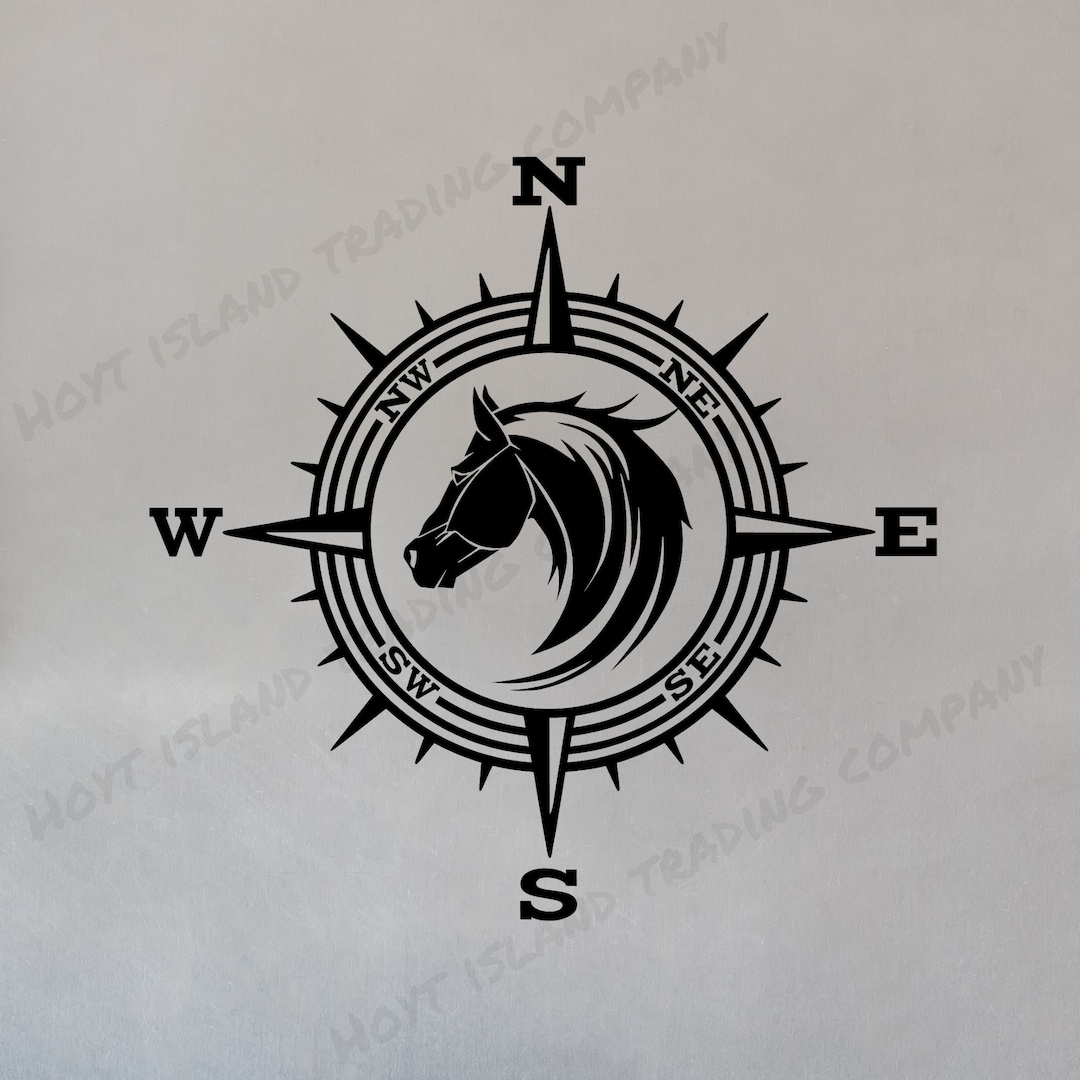 Horse Compass Decal, Equine Lover, Stallion Vinyl Wall Decal ...