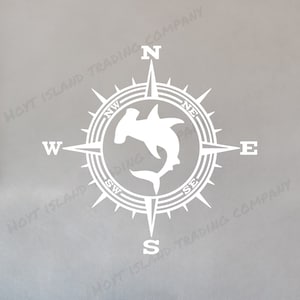 Hammerhead Compass Decal, Shark Vinyl Wall Decal, Sea Life, Diving ...