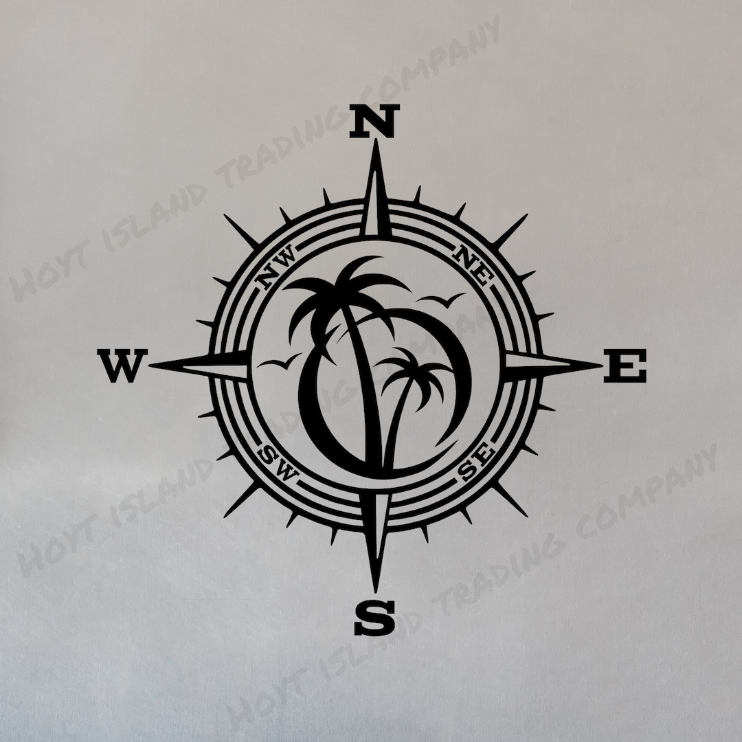 Tropical Compass Decal, Palm Tree Vinyl Decal, Beach Life Sticker ...