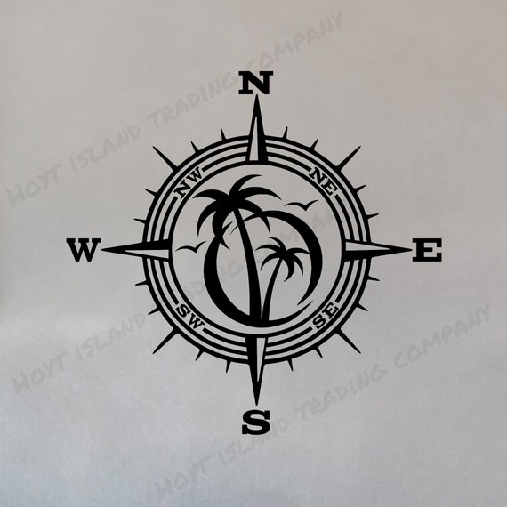 Tropical Compass Decal Palm Tree Vinyl Decal Beach Life - Etsy