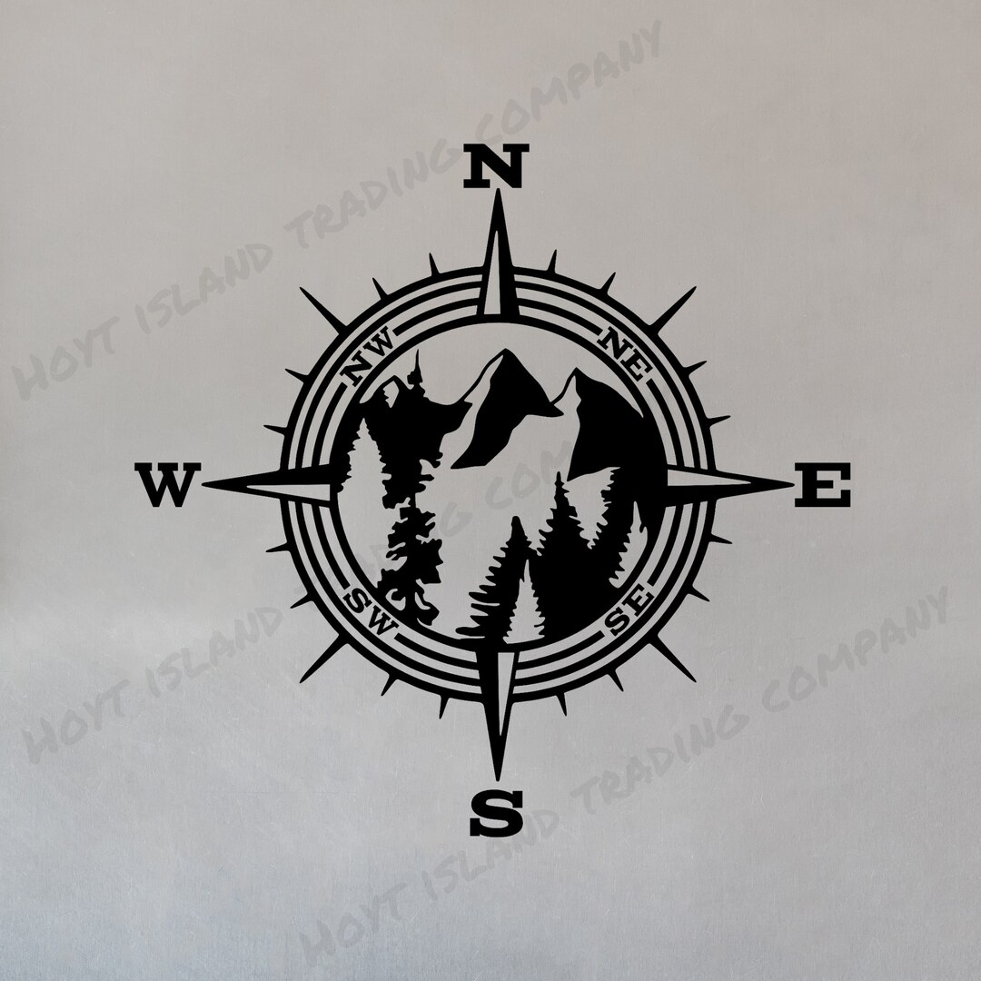 Wilderness Mountain Compass Decal, Hiking Vinyl Decal, Camping Sticker ...
