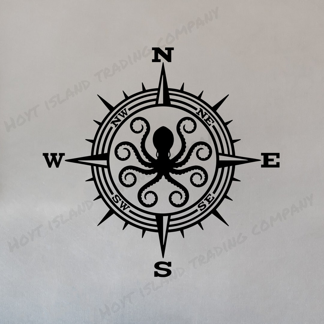 Octopus Compass Decal, Sea Life Vinyl Wall Decal, Sea Explorer, Diving ...
