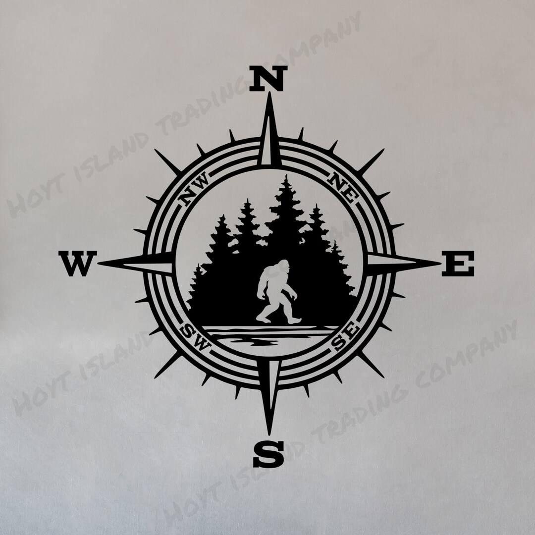 Bigfoot Compass Decal, Wilderness Life Decal, Sasquatch Decal, Yeti ...