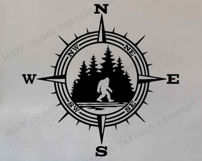 Bigfoot Compass Decal, Wilderness Life Decal, Sasquatch Decal, Yeti ...
