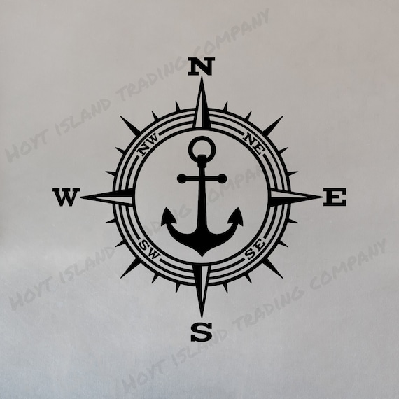 Anchor Compass Decal Nautical Vinyl Decal Anchors Away | Etsy