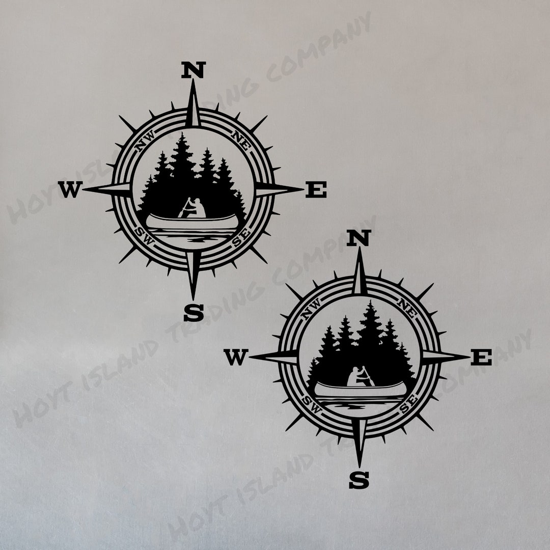 Canoe Compass Decal Mirrored Set, Lake Life Wall Decals, Wilderness ...
