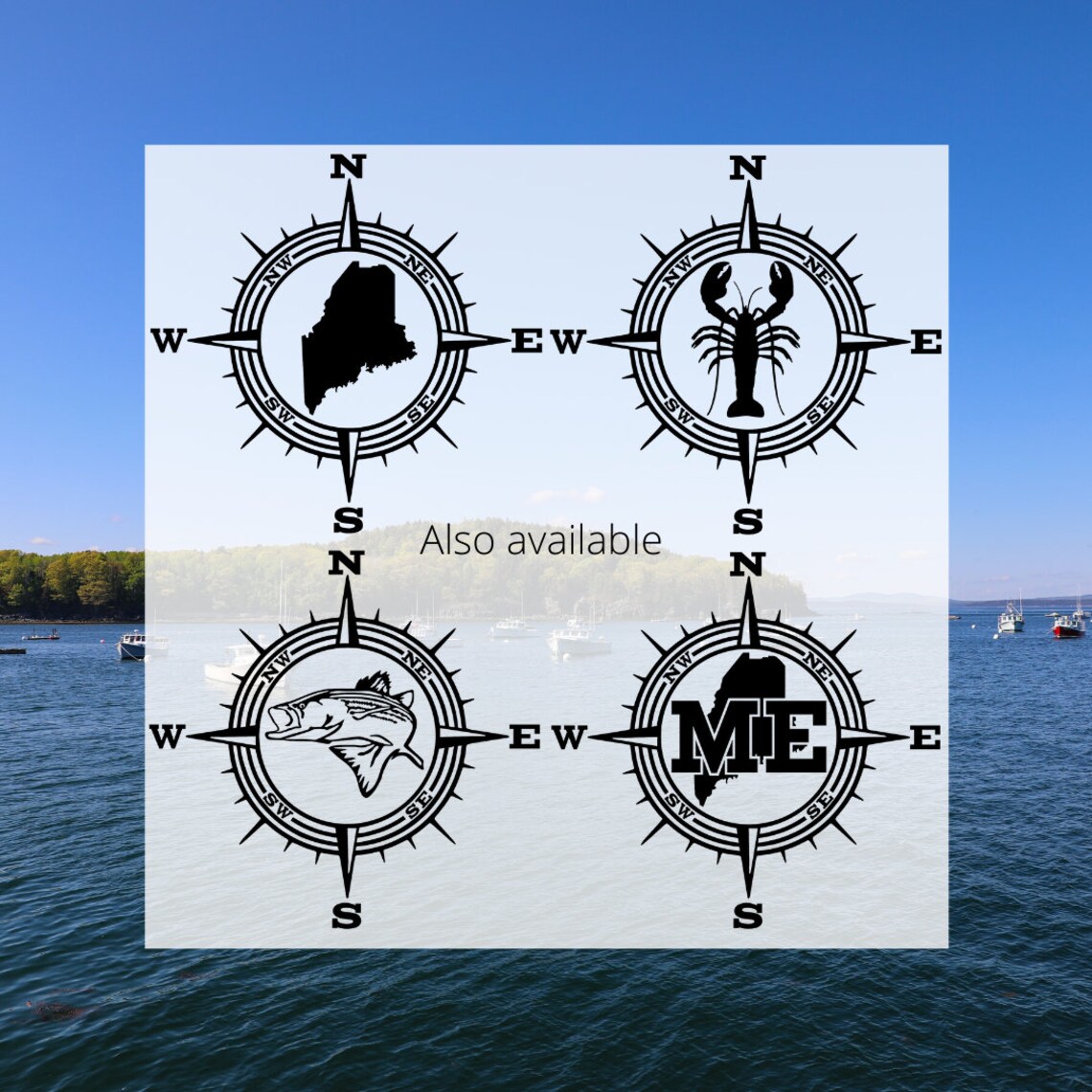 Lobster Compass Decal, Lobstah Vinyl Decal, Maine Sticker, Ocean Life ...
