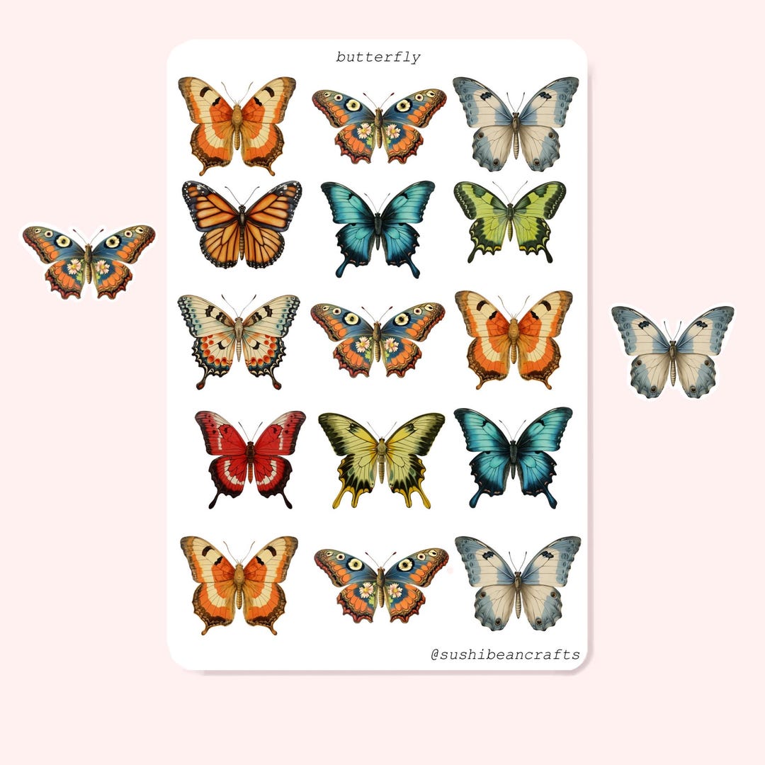Handmade Butterfly Sticker Sheet: Vintage Planner Stickers - Etsy