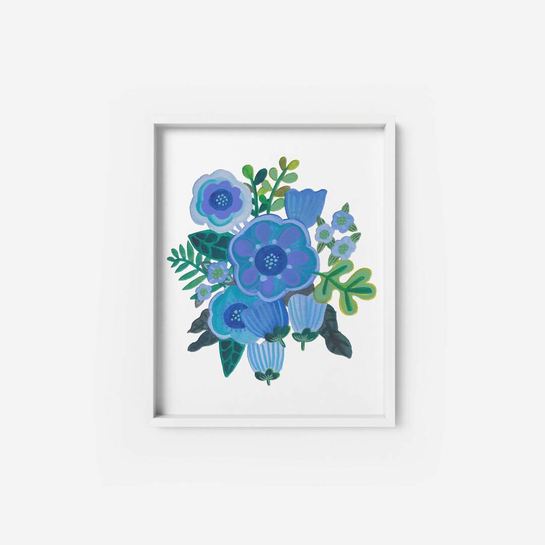 Blue Flower Wall Art •blue Wall Art •instant Download Art •cool Blues ...