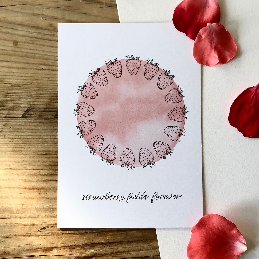 Erdbeerfelder bestickter Beatles Songtext / Sonnenblume Postkarte Print ...