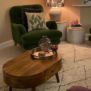 Oval Coffee Table 2 Storage Drawers Chestnut Mango Wood Curved - Etsy