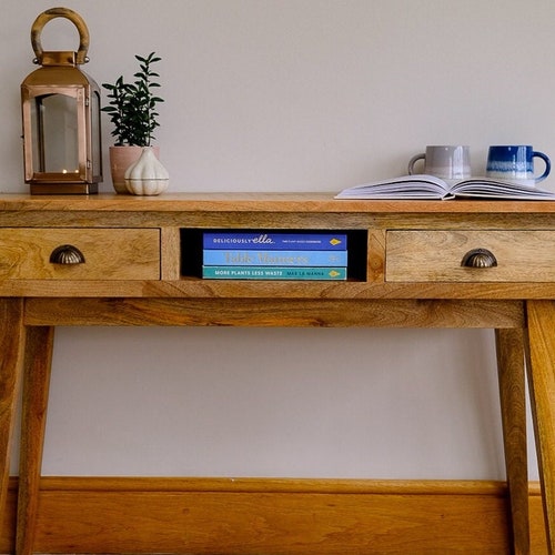 Nordic Writing Desk 2 Storage Drawers Light Mango Wood - Etsy