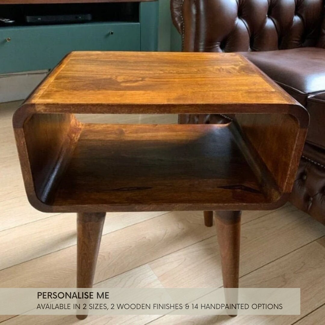 Curved Open Bedside Table With Storage Handcrafted With Solid Mango ...