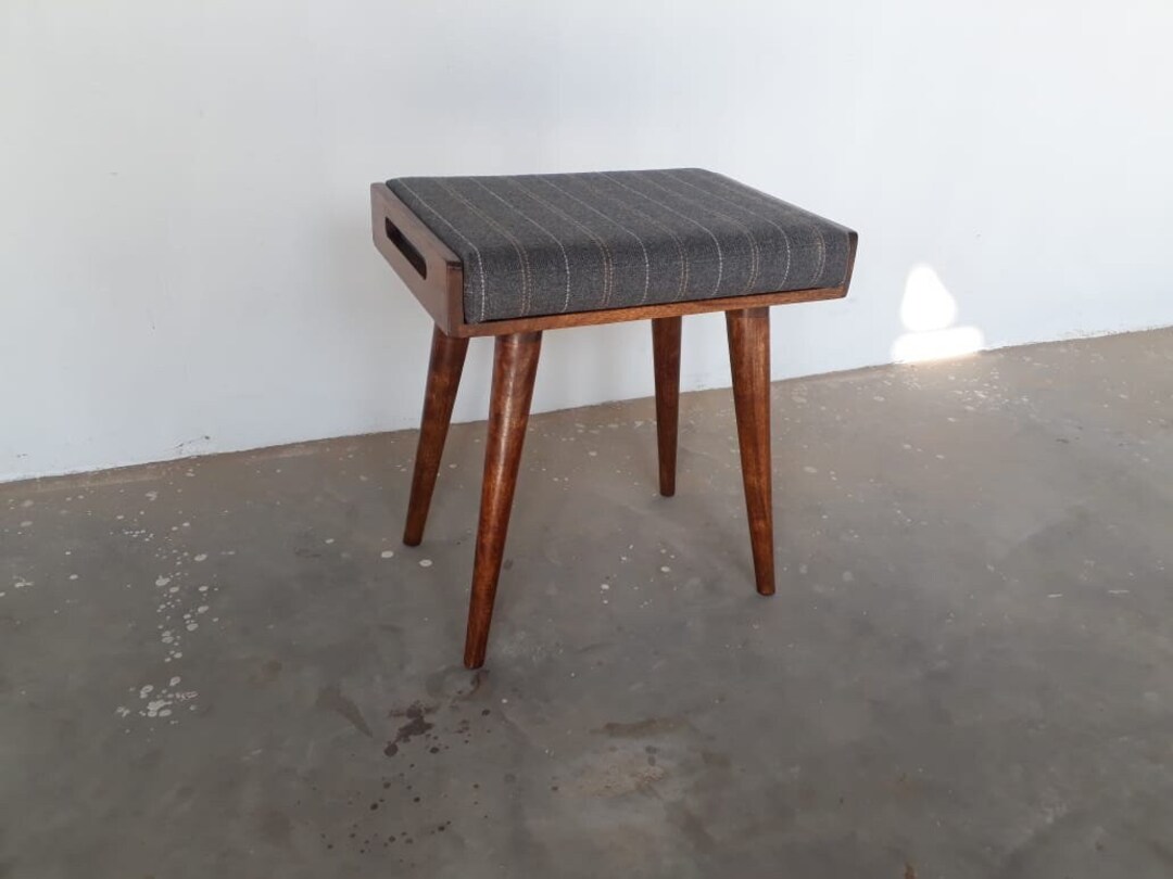 Custom Small Tray Stool Pewter Tweed and Chestnut Finish Mango Wood ...