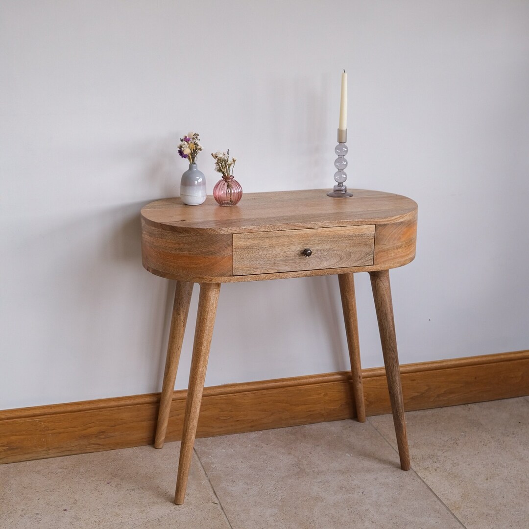 Oval Console Table Single Storage Drawer Solid Mango Wood - Etsy
