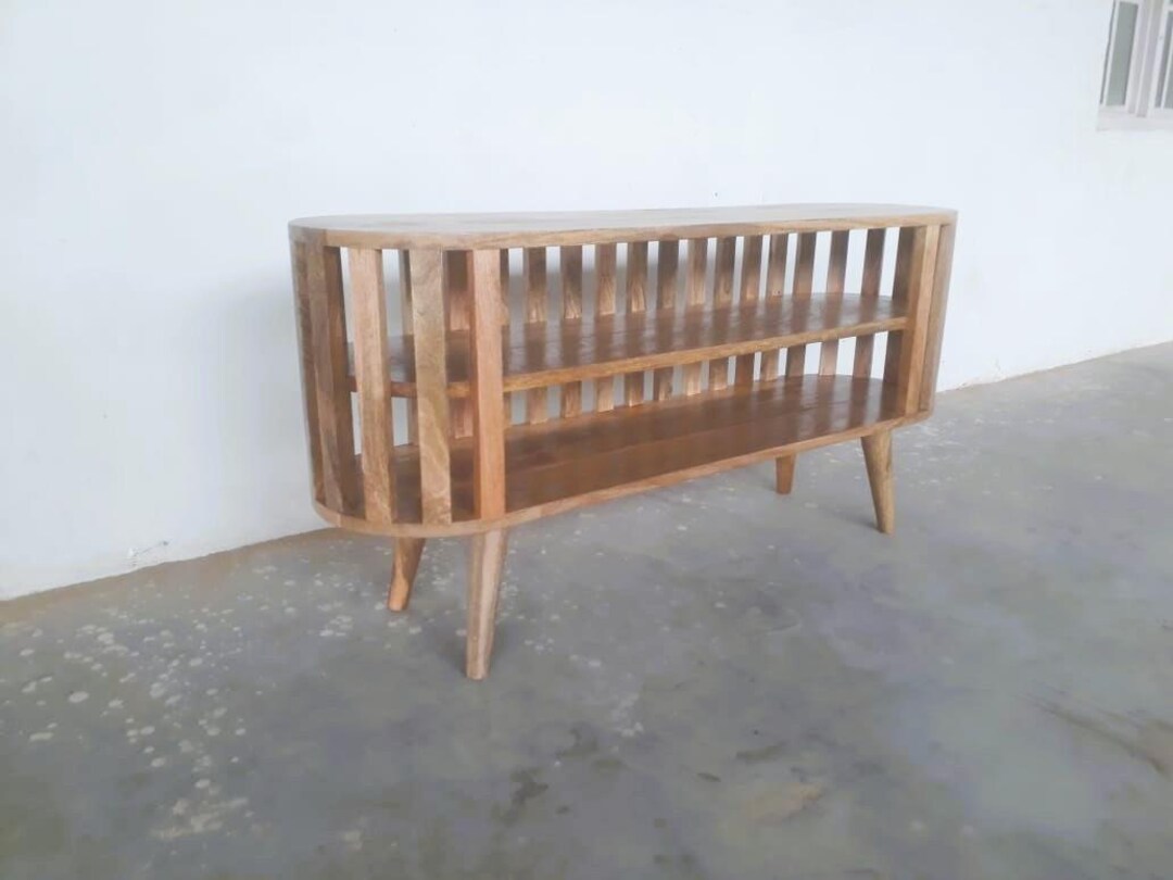 Mango Wood Slat TV Stand | Japanese Style Media Console - Etsy