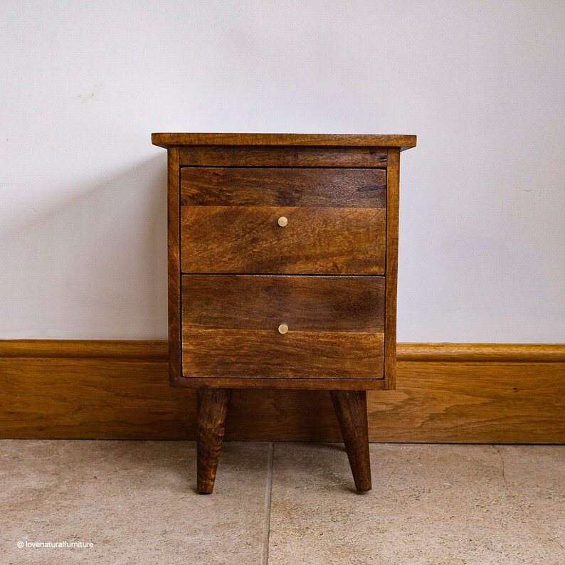Small Wooden Bedside Table Two Storage Drawers Mango Wood - Etsy