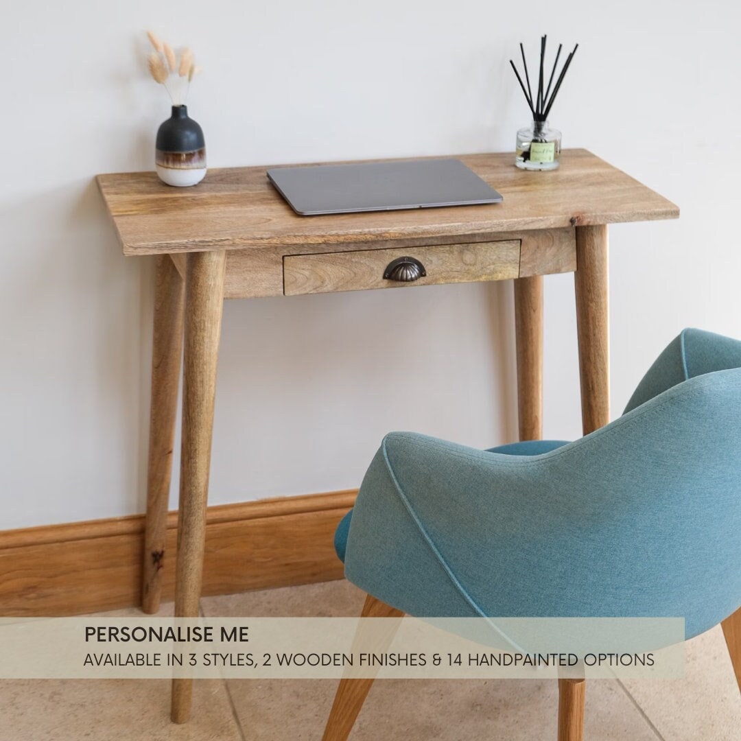 Nordic Writing Desk 1 Storage Drawer Light Mango Wood Scandinavian Style Bureau Retro Rustic Work Kids Desk Hand Painted Option Available Etsy