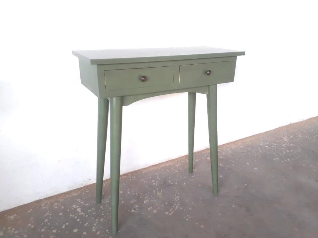 Olive Green Hand Painted Mini Console Table 2 Drawers Solid Mango Wood ...