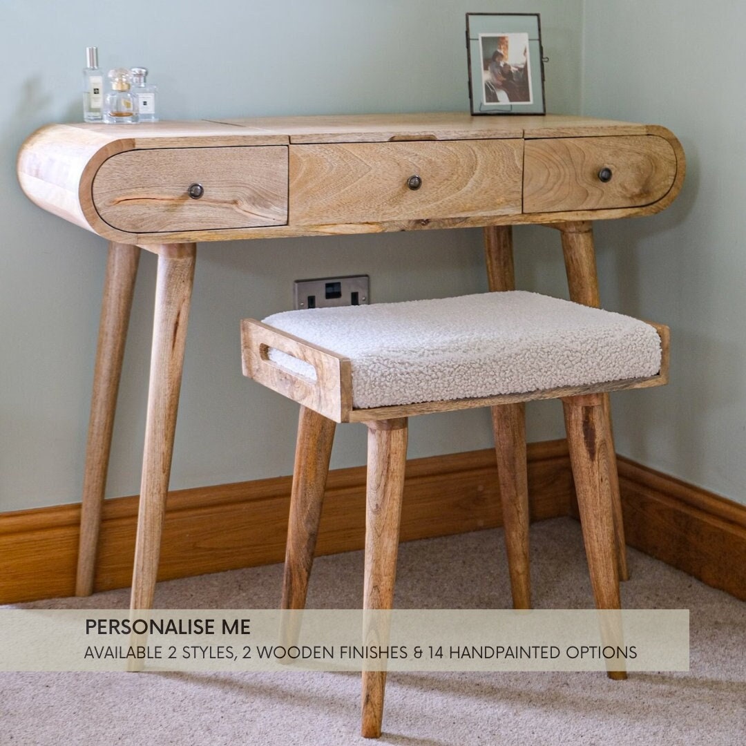 Curved Dressing Table and Bench Set | Drawers | Decorative Mirror ...