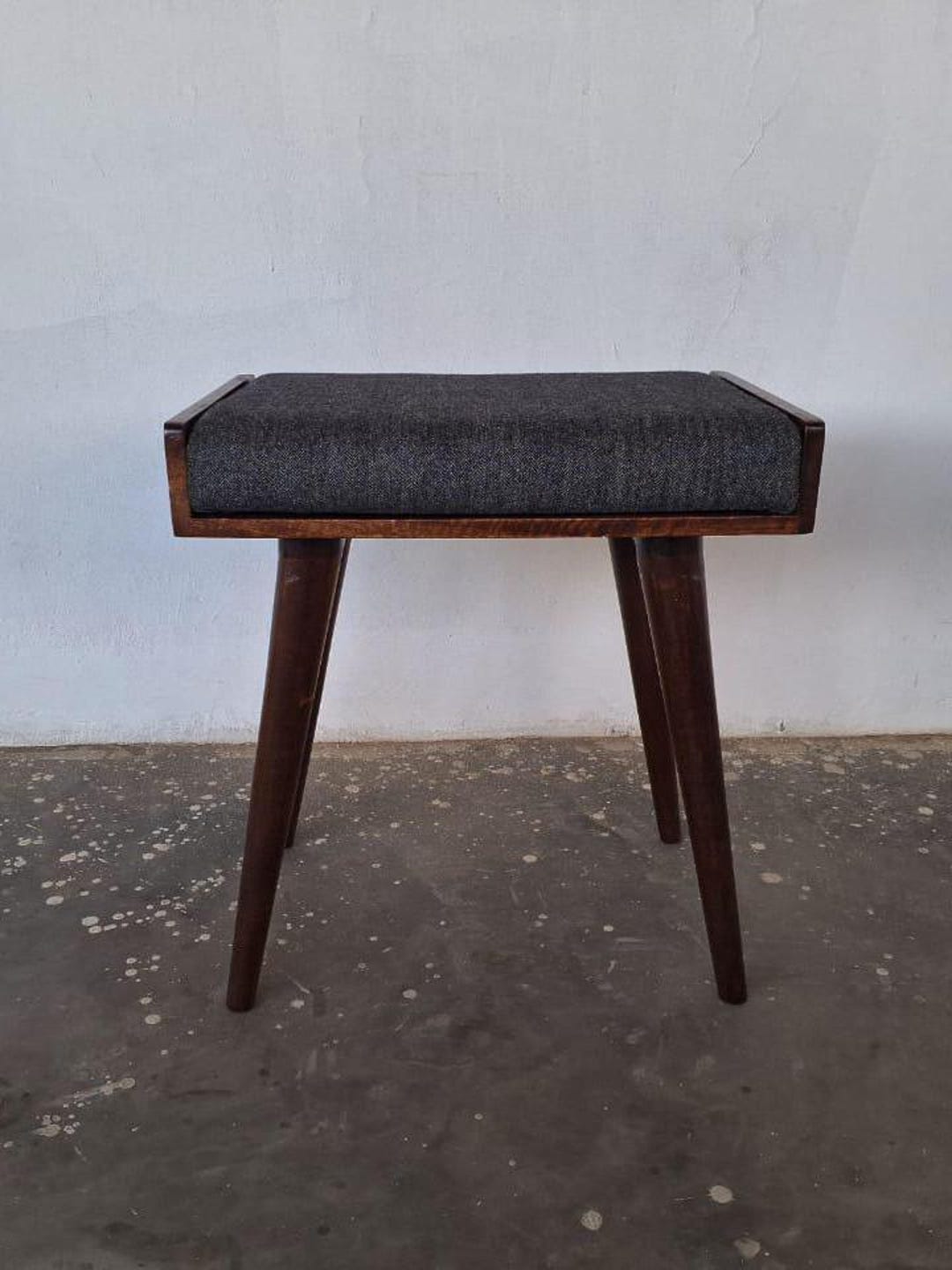 Custom Small Tray Stool Black Tweed and Chestnut Finish Mango Wood ...
