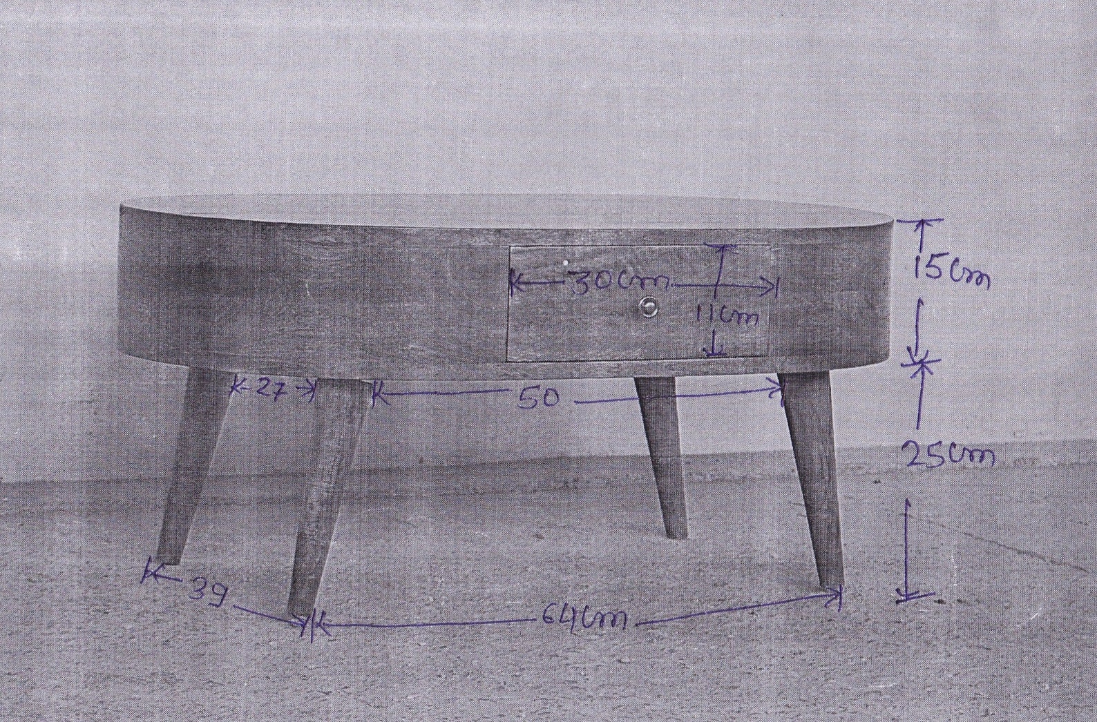 Oval Coffee Table 2 Storage Drawers Chestnut Mango Wood Curved ...