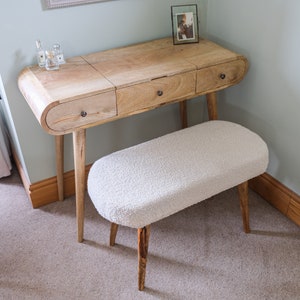 Boucle Dressing Table and Bench Set 3 Drawers and Foldable Mirror Solid ...