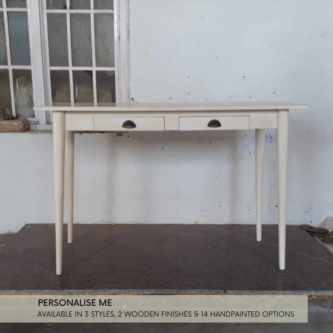 Hand Painted White Nordic Writing Desk, Mango Wood Scandinavian Bureau ...