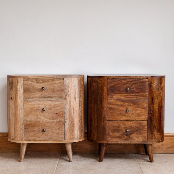 Small Cabinet in Solid Wood Chest of 3 Drawers Curved Entryway Bedroom Storage With Brass Knobs Bespoke Hand Painted Option Available Etsy UK