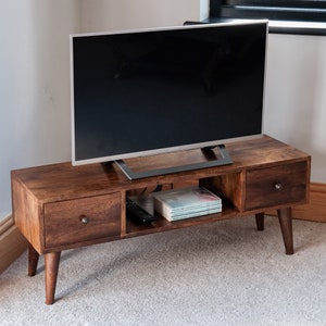 Rectangle TV Stand 2 Storage Drawers and Open Slot Shelf Chestnut Mango ...