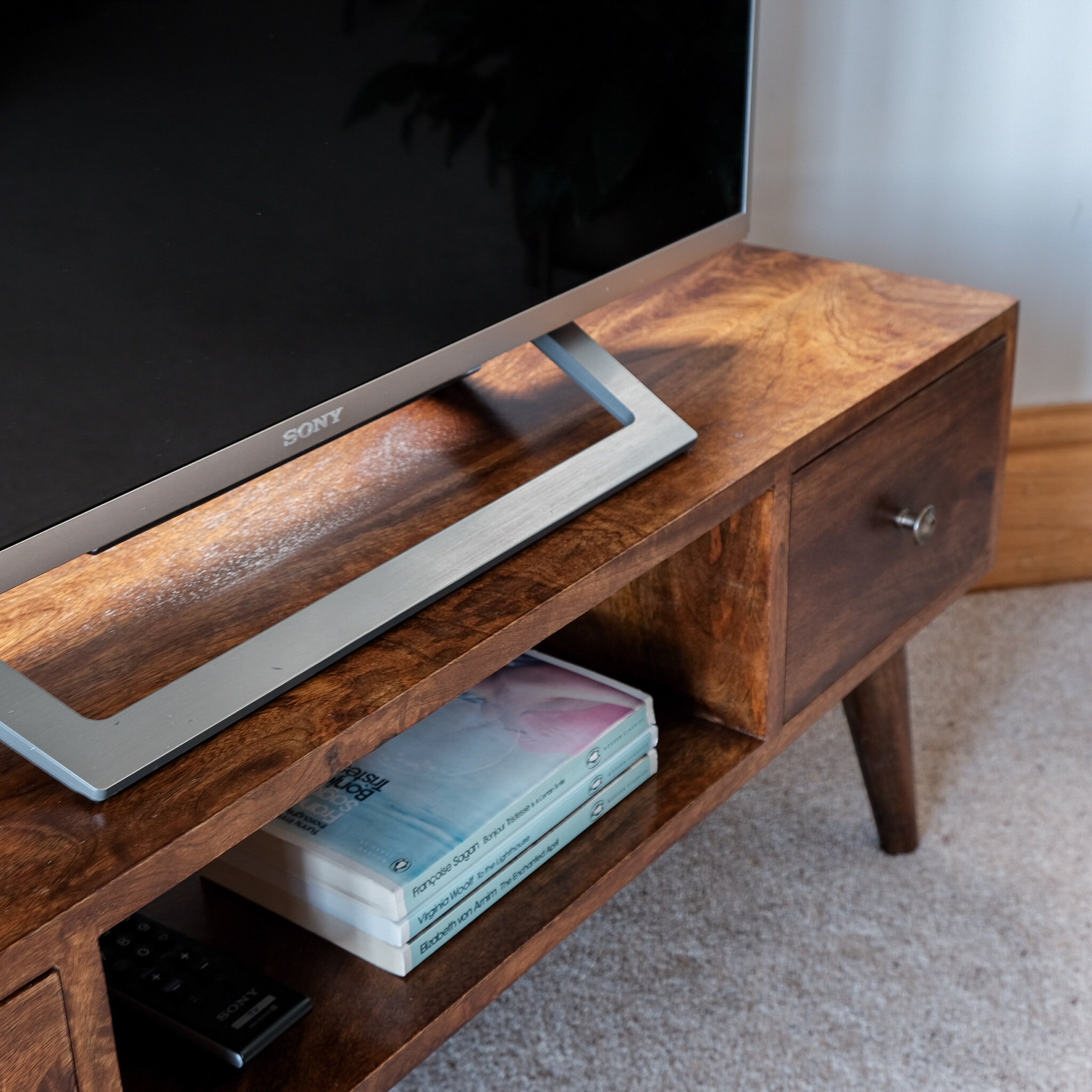 Rectangle TV Stand 2 Storage Drawers and Open Slot Shelf - Etsy UK
