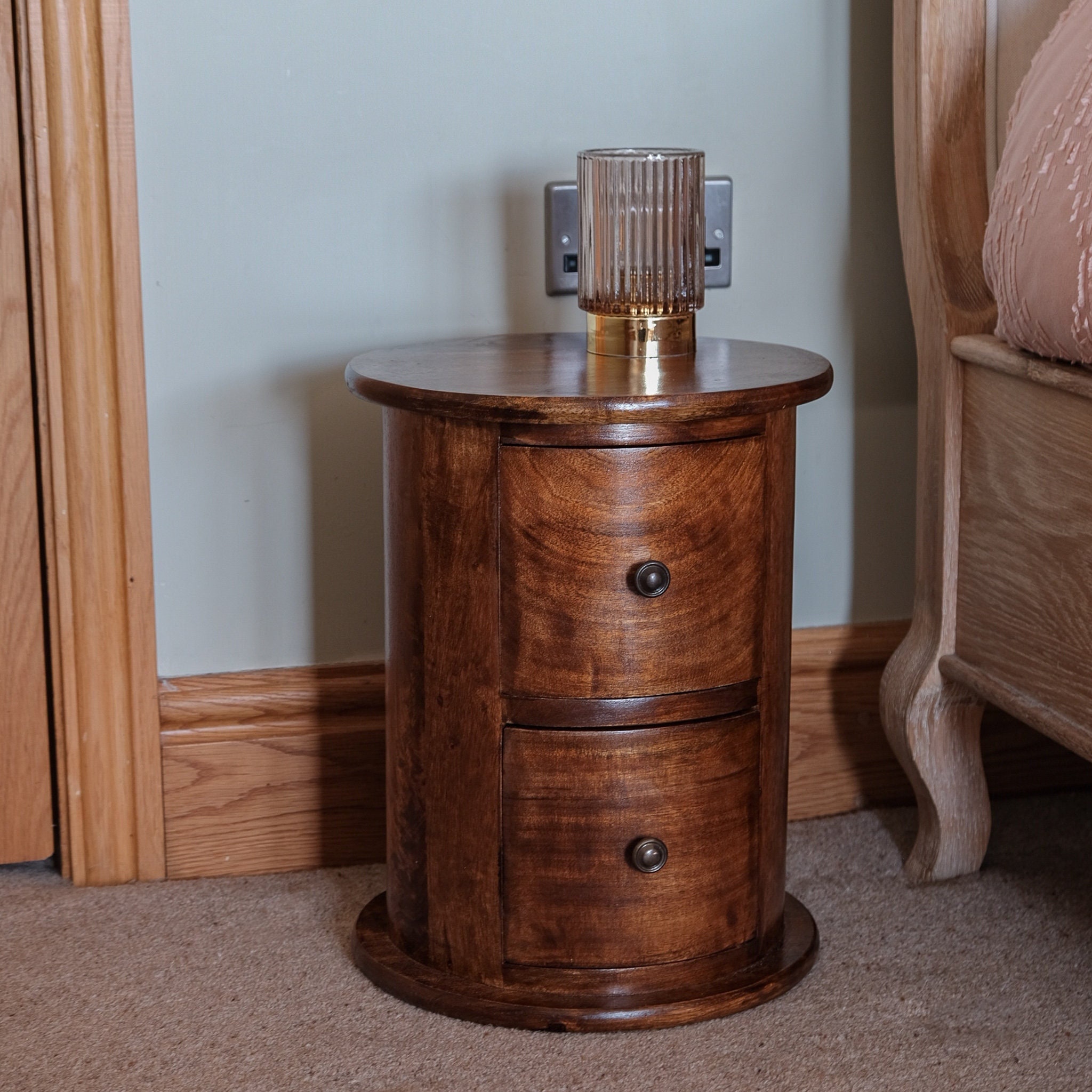 Mango Wood Side Table With Two Storage Drawers Legless Low - Etsy UK