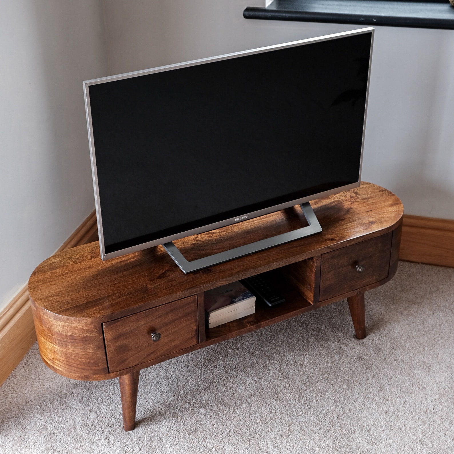 Curved Ash Black Mango Wood TV Stand | Vintage Media Console - Etsy UK