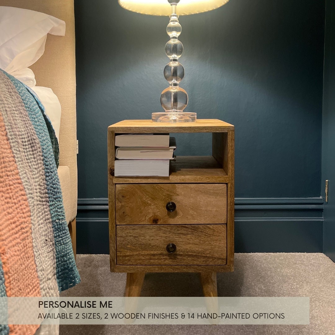 Nordic Square Bedside Table Two Storage Drawers Open Slot Shelf Solid ...