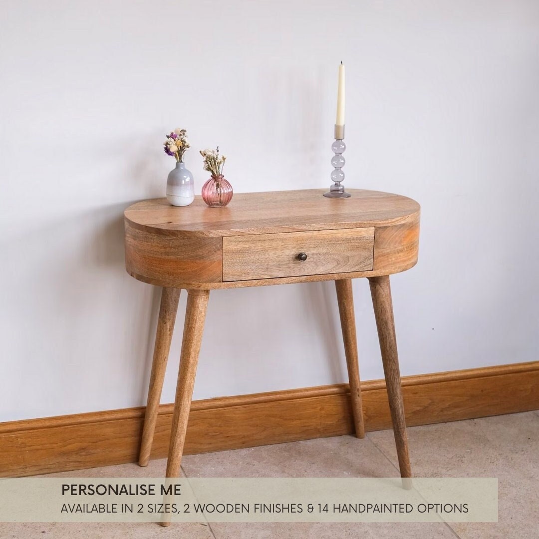 Oval Console Table With Storage Drawer Solid Mango Wood Small Hallway ...