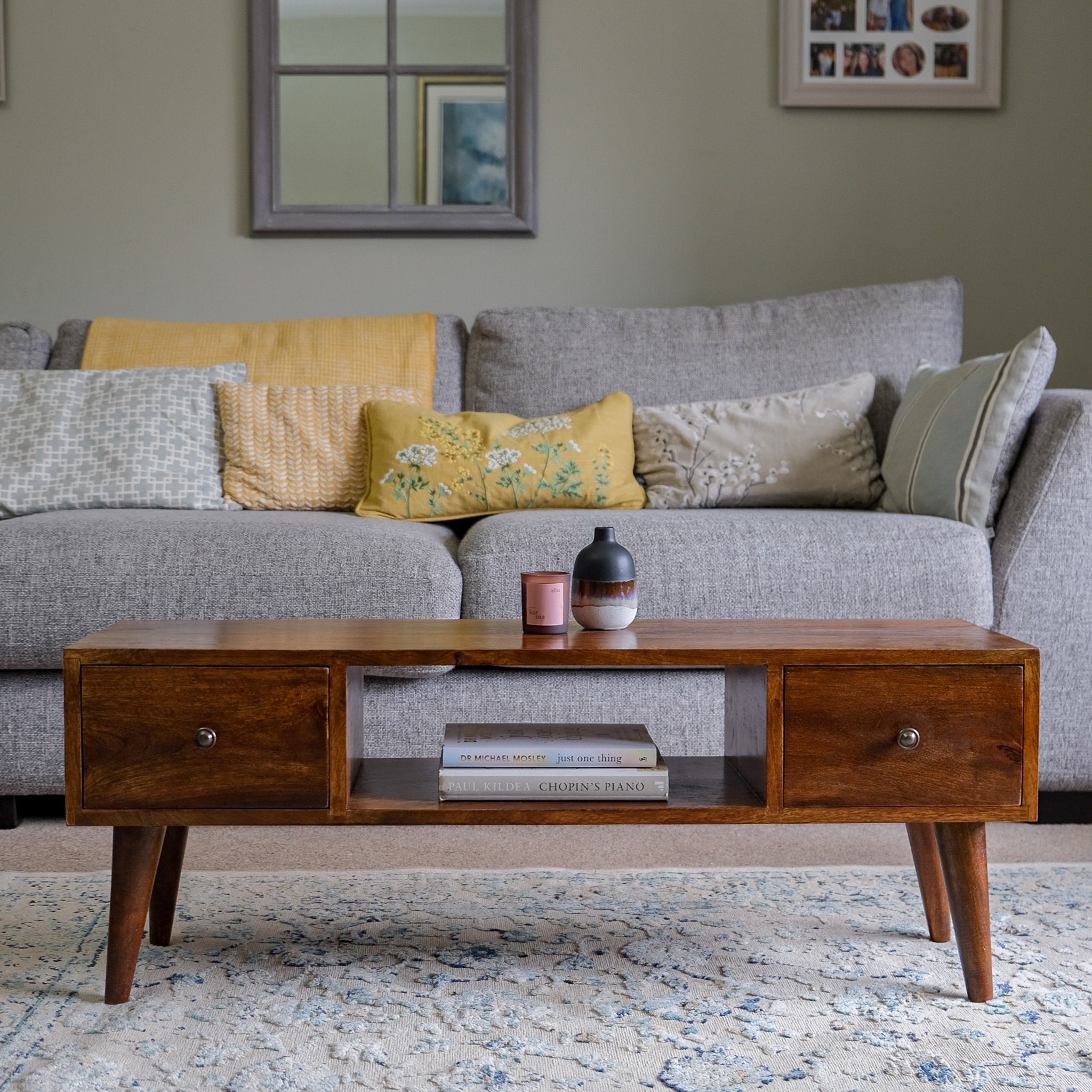 Rectangle TV Stand 2 Storage Drawers and Open Slot Shelf - Etsy UK