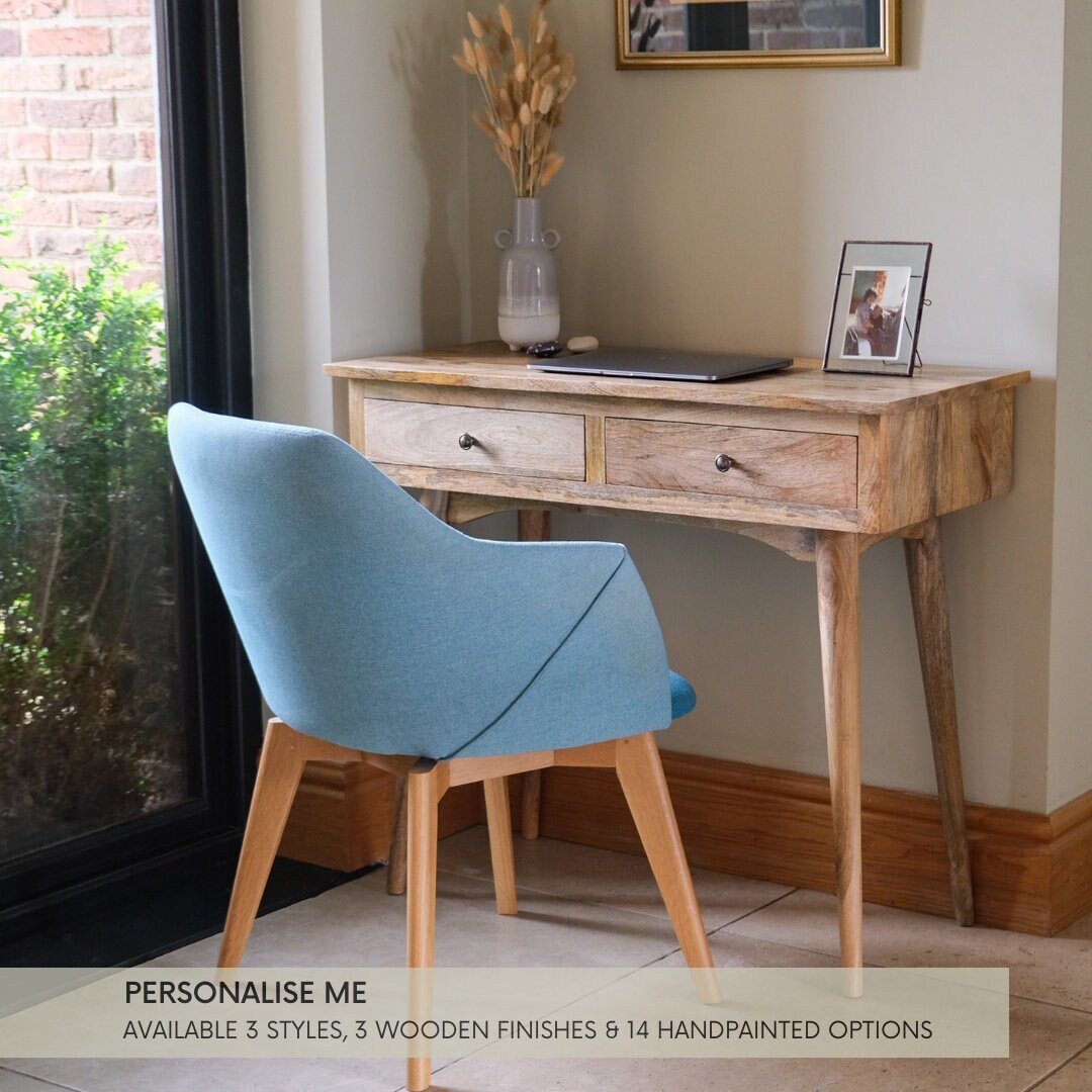 Computer Desk With 2 Storage Drawers Scandinavian Mango Wood Writing ...