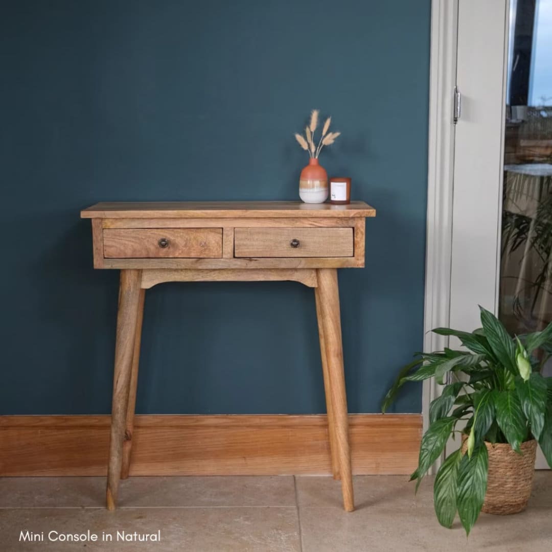Small Console Table 2 Drawers Mango Wood Scandinavian Narrow Entryway Hallway Storage Mini Dressing Table Hand Painted Option Available Etsy UK