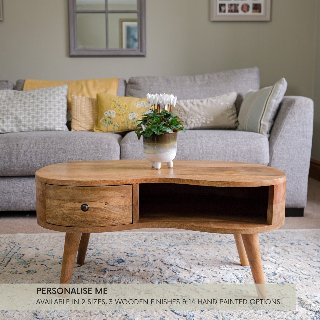 Coffee Table With Drawer Open Slot Storage Natural Mango Wood Vintage Style Living Room Furniture Hand Painted Option Available Etsy